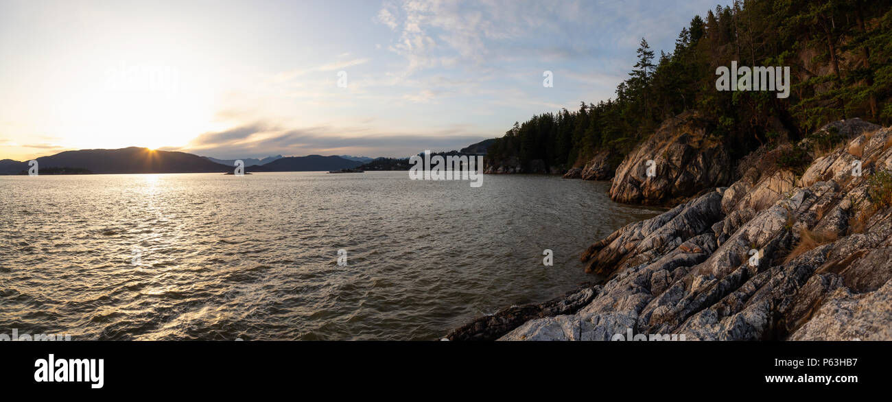 Beautiful panoramic view of the rocky coast viewed from Lighthouse Park ...