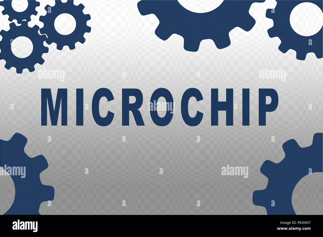 MICROCHIP sign concept illustration with dark blue gear wheel figures ...