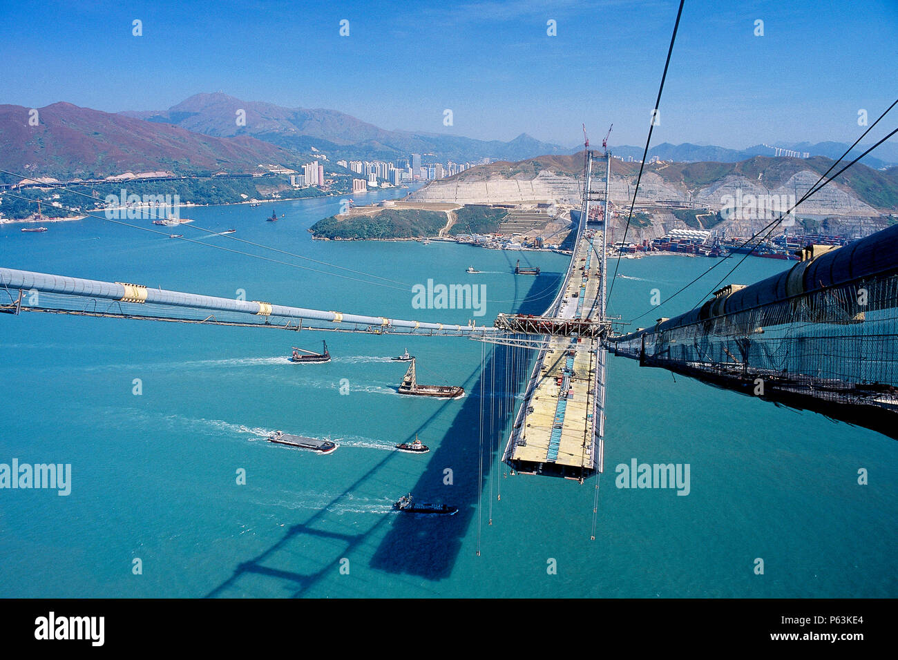 Tsing Ma suspension bridge. China. Constructed to link Hong Kong with ...