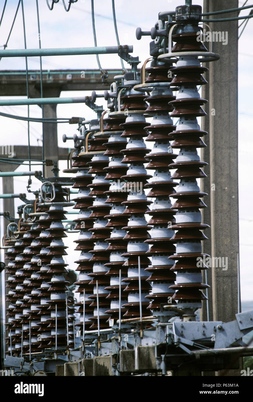 Ceramic insulation stacks at an electricity power substation Stock ...