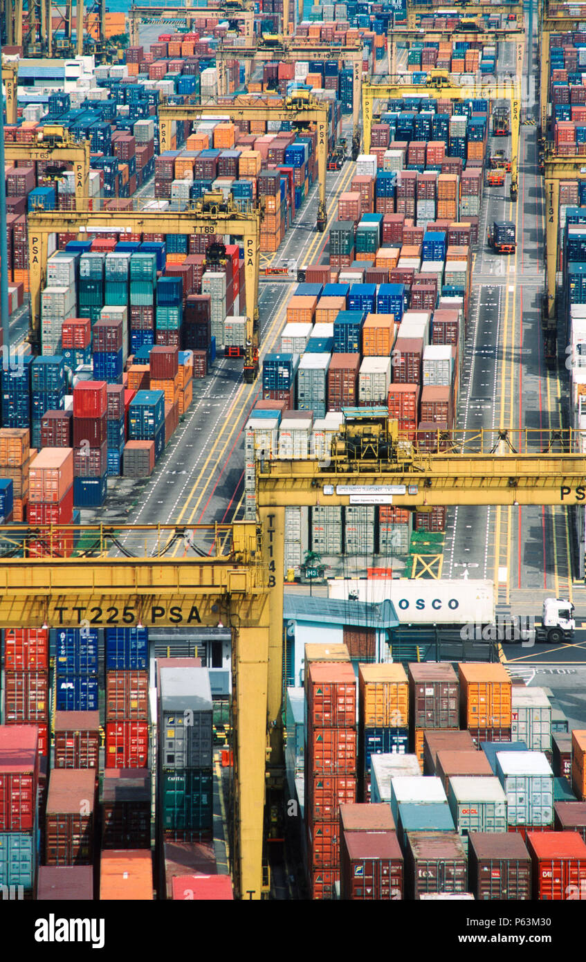Port of Singapore Authority PSA container cranes stacking the thousands ...