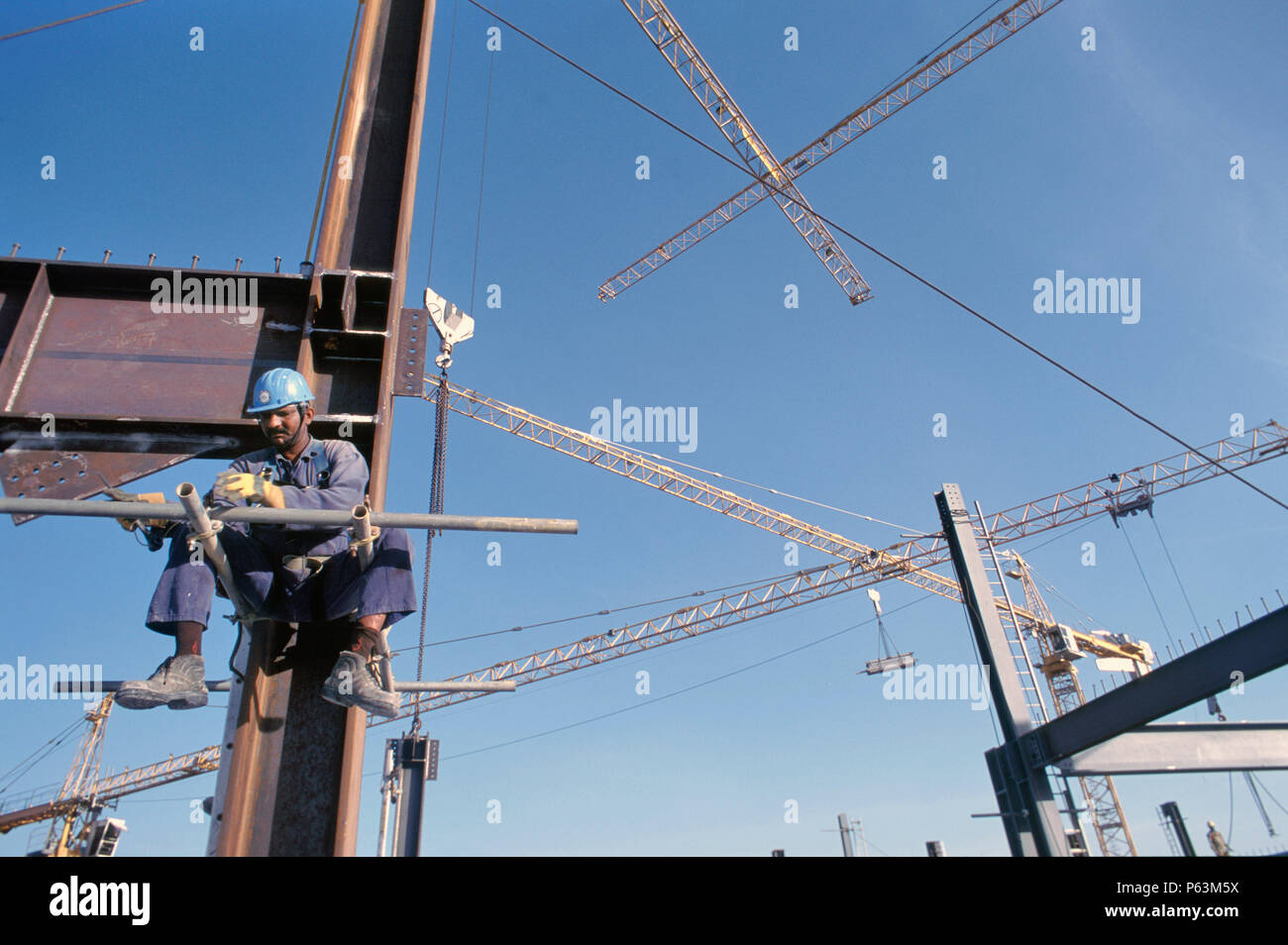 Construction worker during steel frame work on the Gateway building for ...