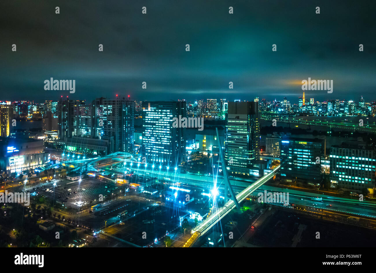 Aerial view over tokyo by night beautiful city lights hi-res stock ...