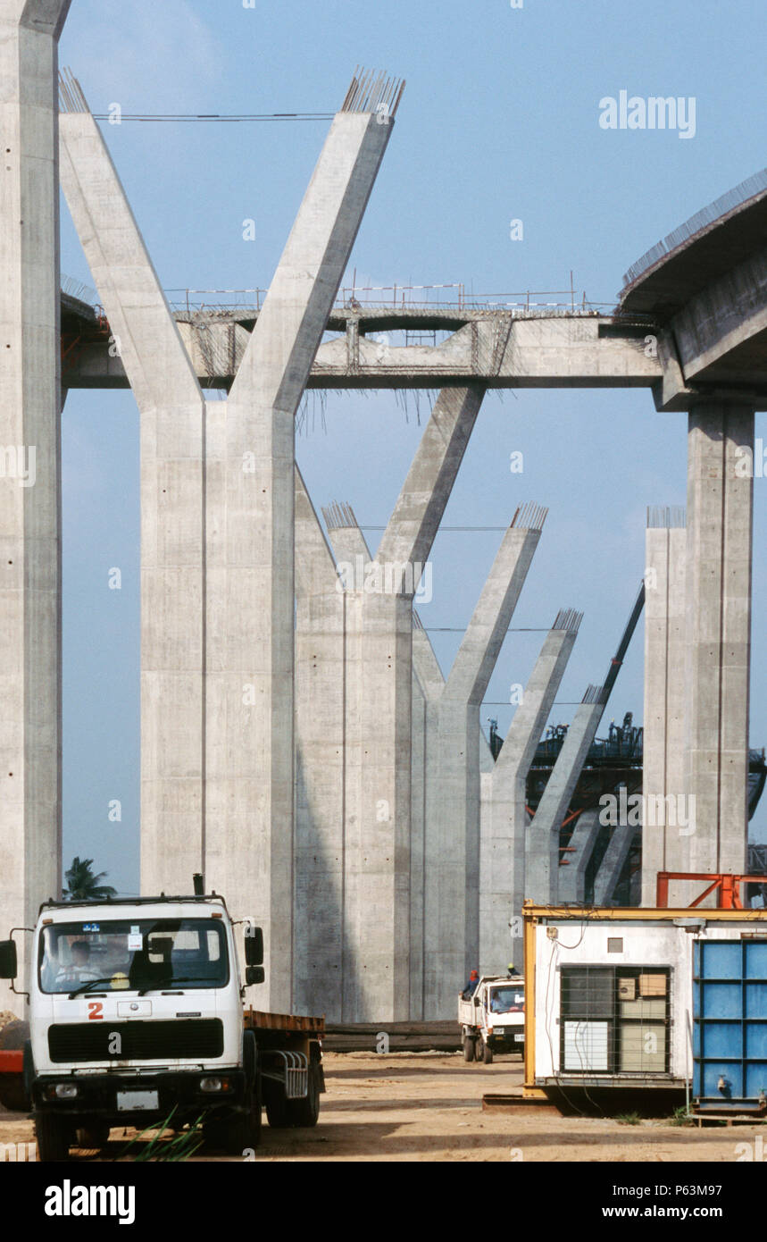 Approach ramp columns on the central interchange between the two cable ...