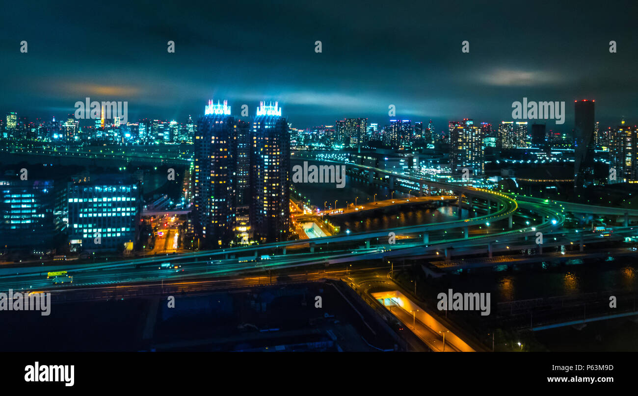 Aerial view over Tokyo by night - beautiful city lights - TOKYO / JAPAN ...