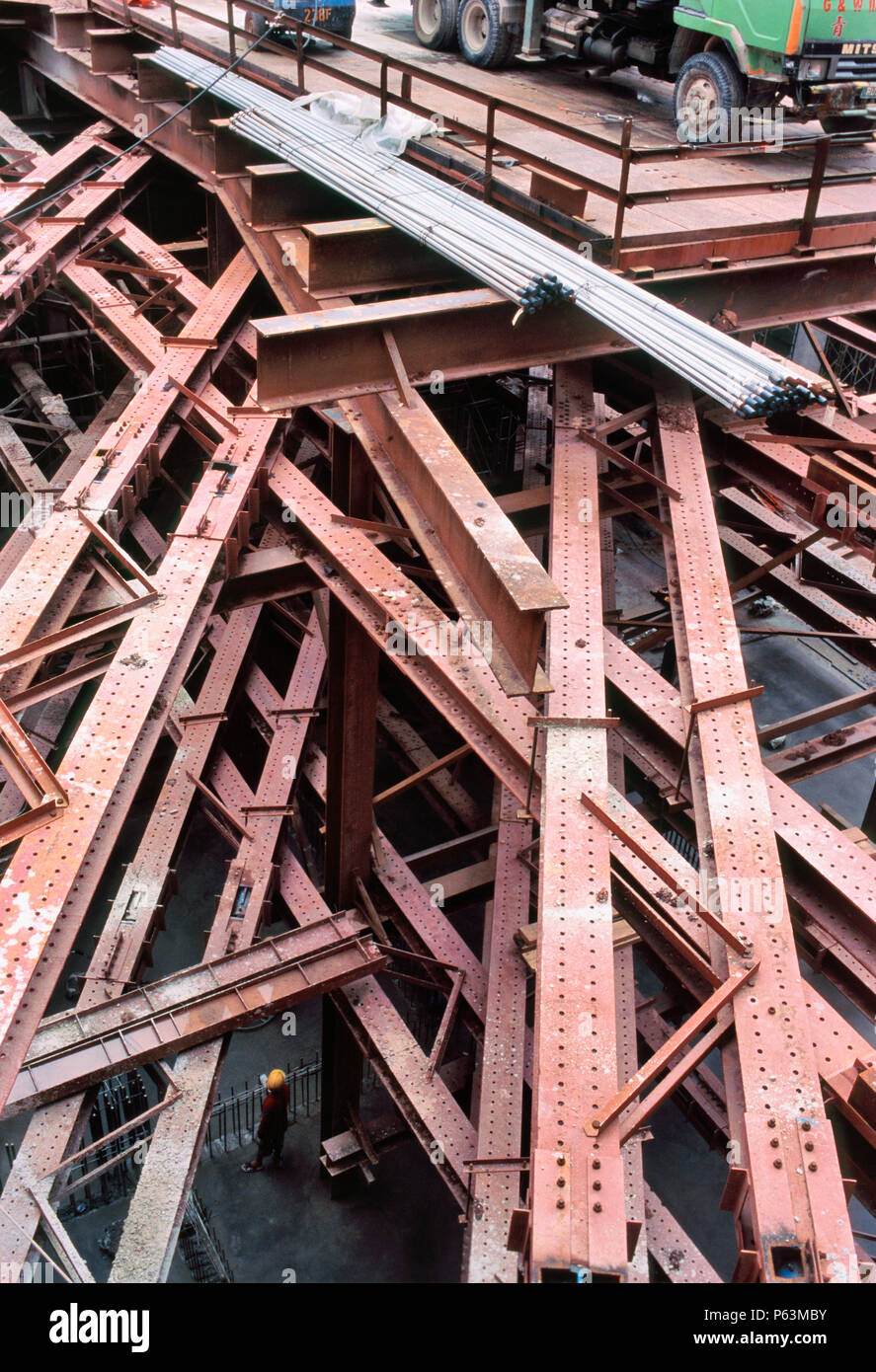 Heavy steel propping for basement construction, Singapore National ...