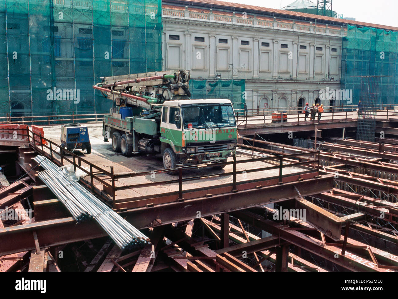 Delivery platform above heavy steel propping for basement construction ...