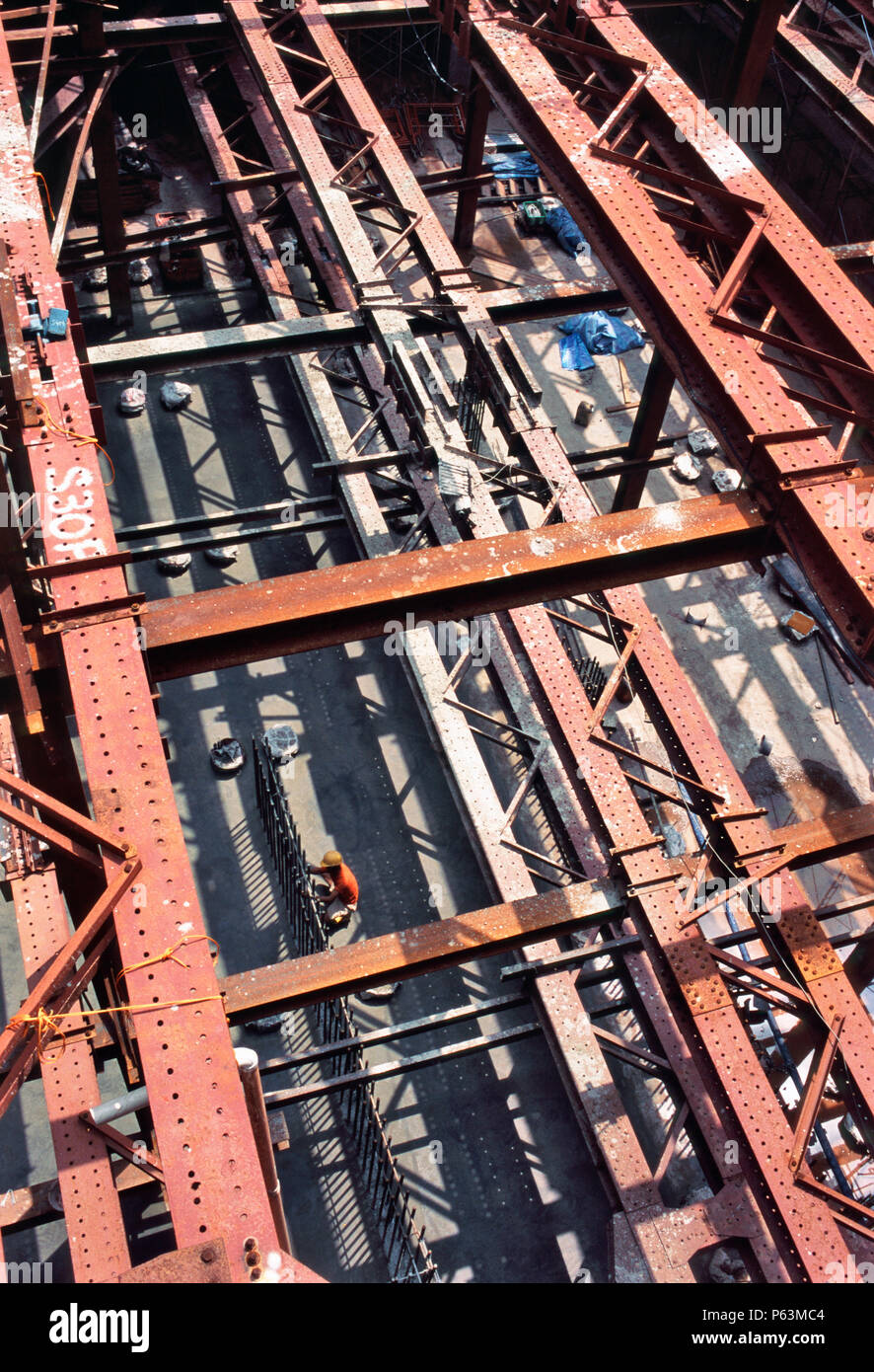 Heavy steel propping for basement construction, Singapore National ...