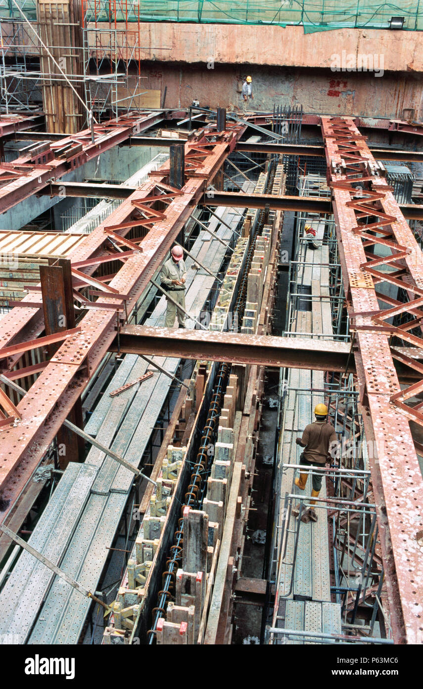 Heavy steel propping for basement construction, Singapore National ...
