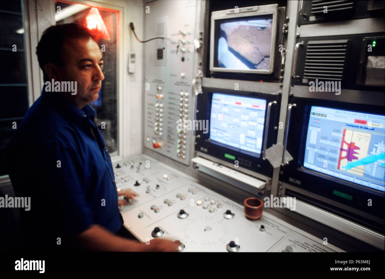 Operating room for a tunnel boring machine showing various instrument ...