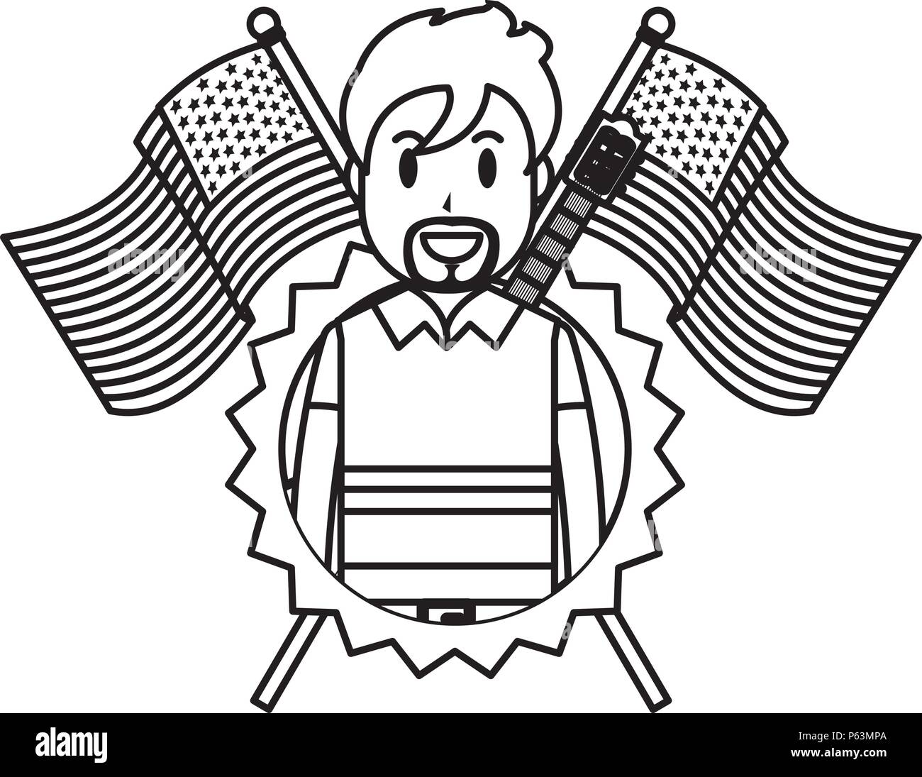 line musician with usa flags and nation emblem vector illustration ...