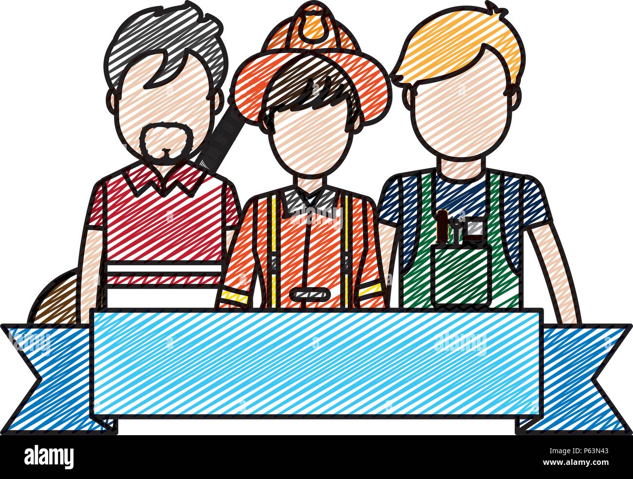 doodle professional people job career with ribbon vector illustration ...