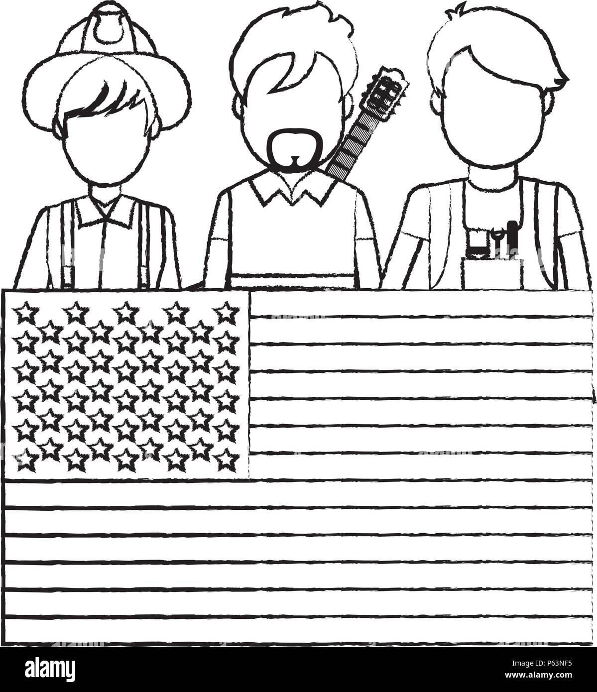 grunge professional people careers with usa flag vector illustration ...