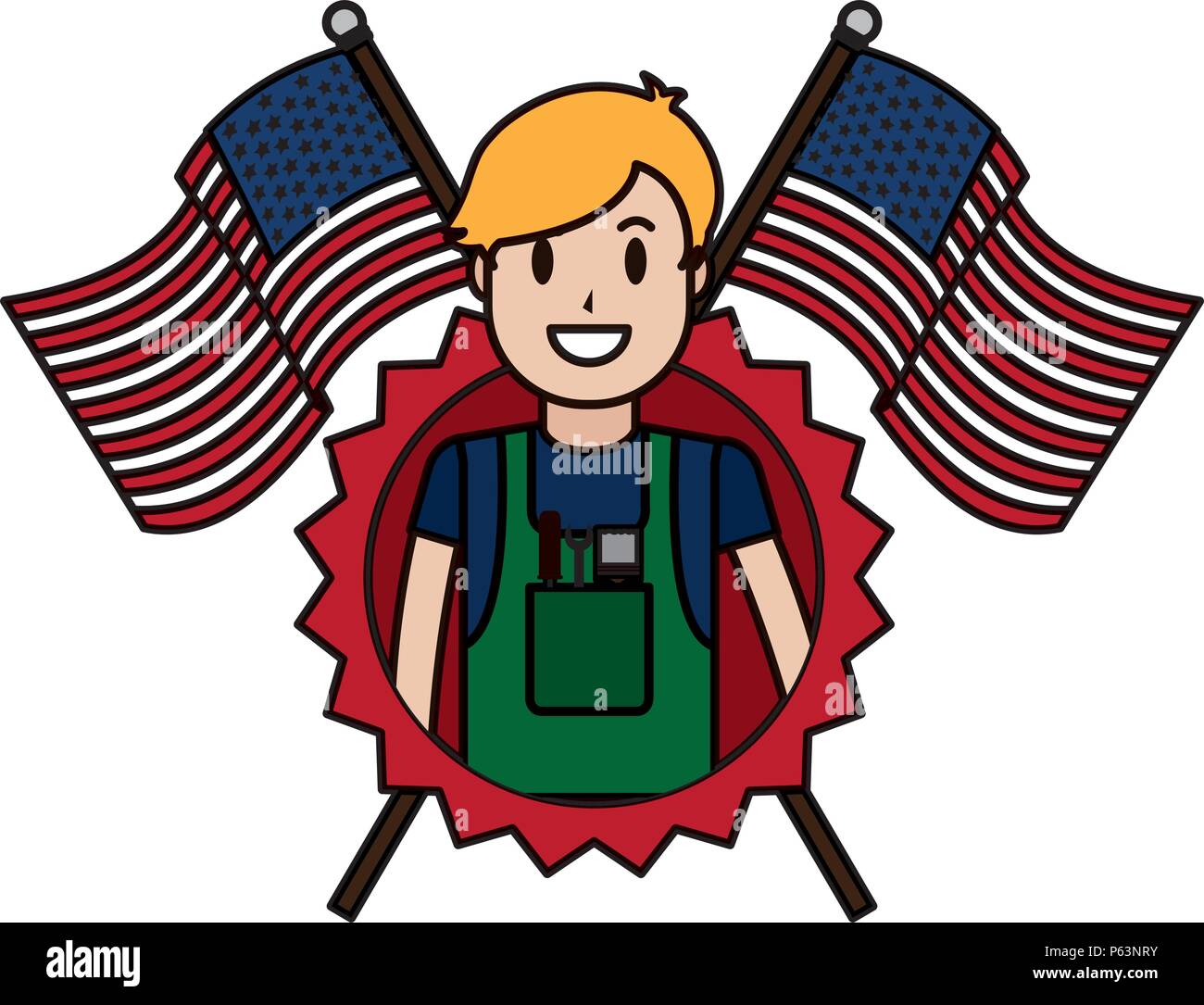 color mechanic with usa flags and nation emblem vector illustration ...