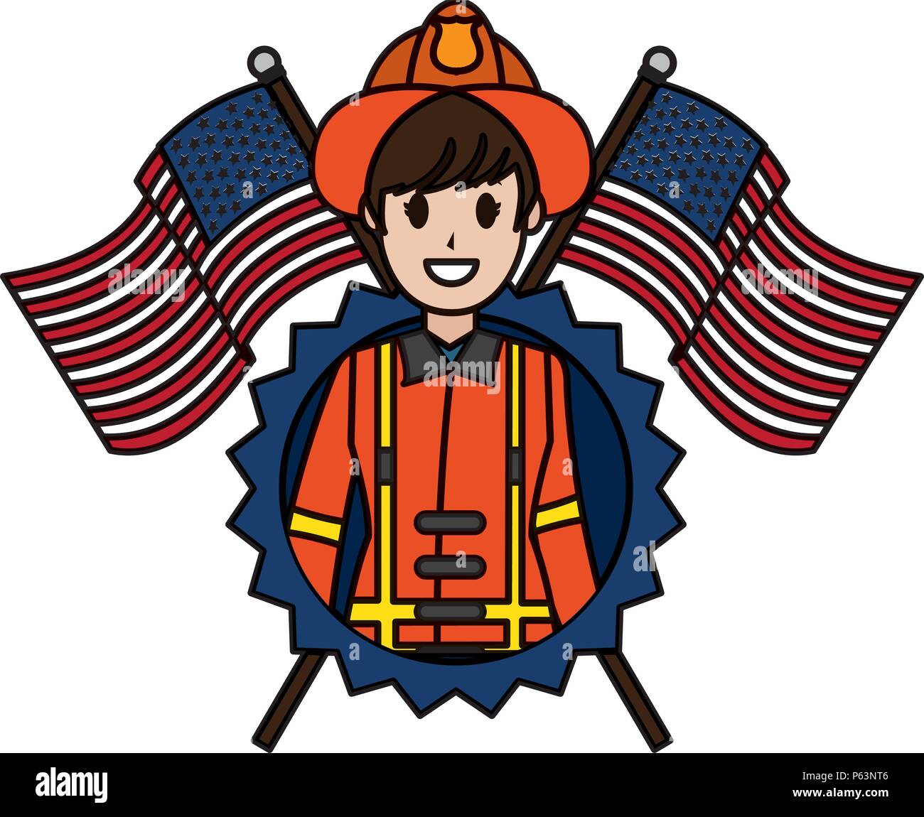color firefighter with usa flags and nation emblem vector illustration ...