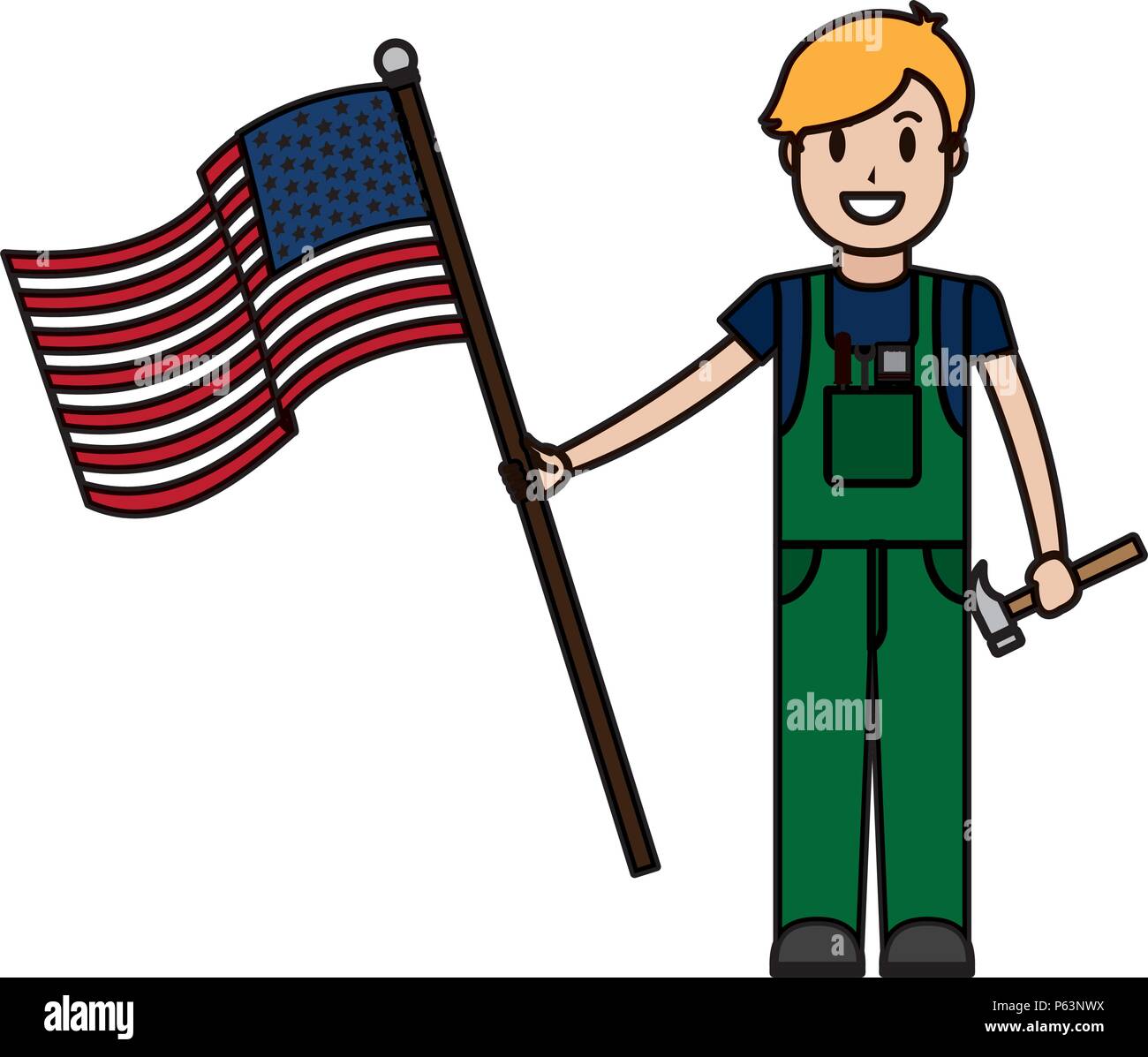 color mechanic service with hammer and usa flag vector illustration ...