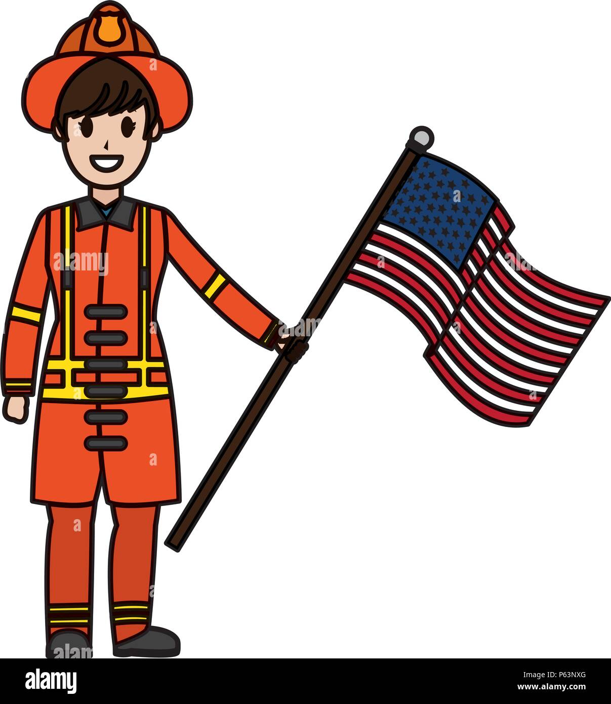 color firefighter with uniform and usa flag nation vector illustration ...