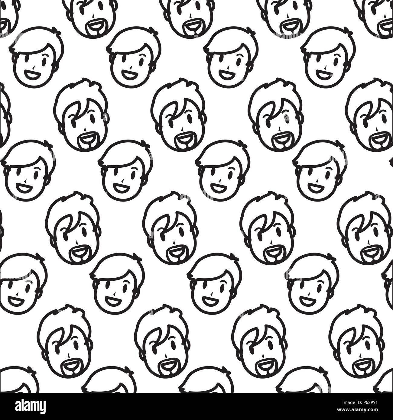 line happy men head with hairstyle background vector illustration Stock ...