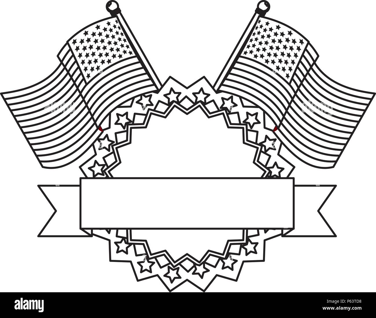 line usa flags nation with emblem and ribbon vector illustration Stock ...
