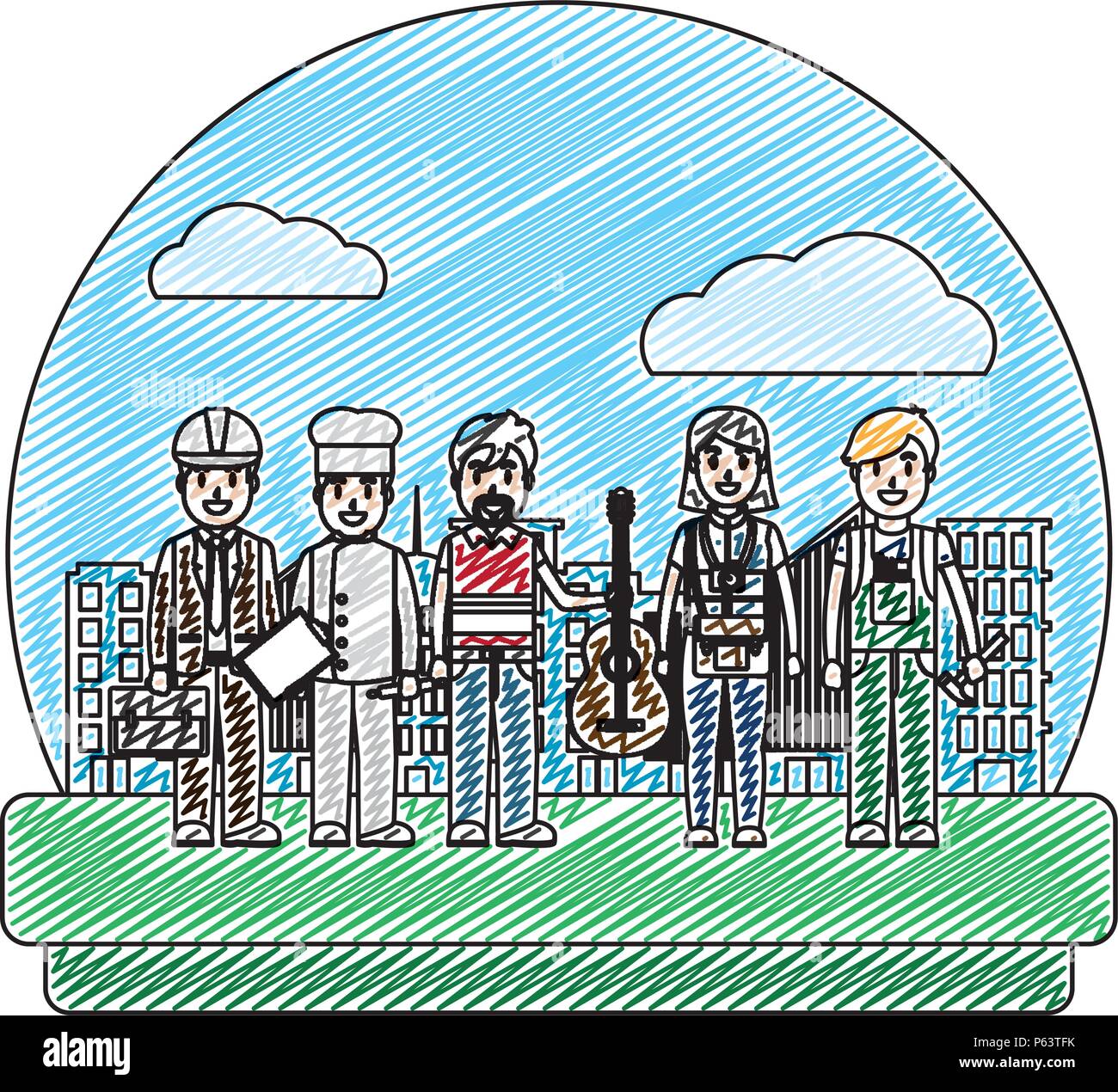 doodle professional people carrer job in the city vector illustration ...
