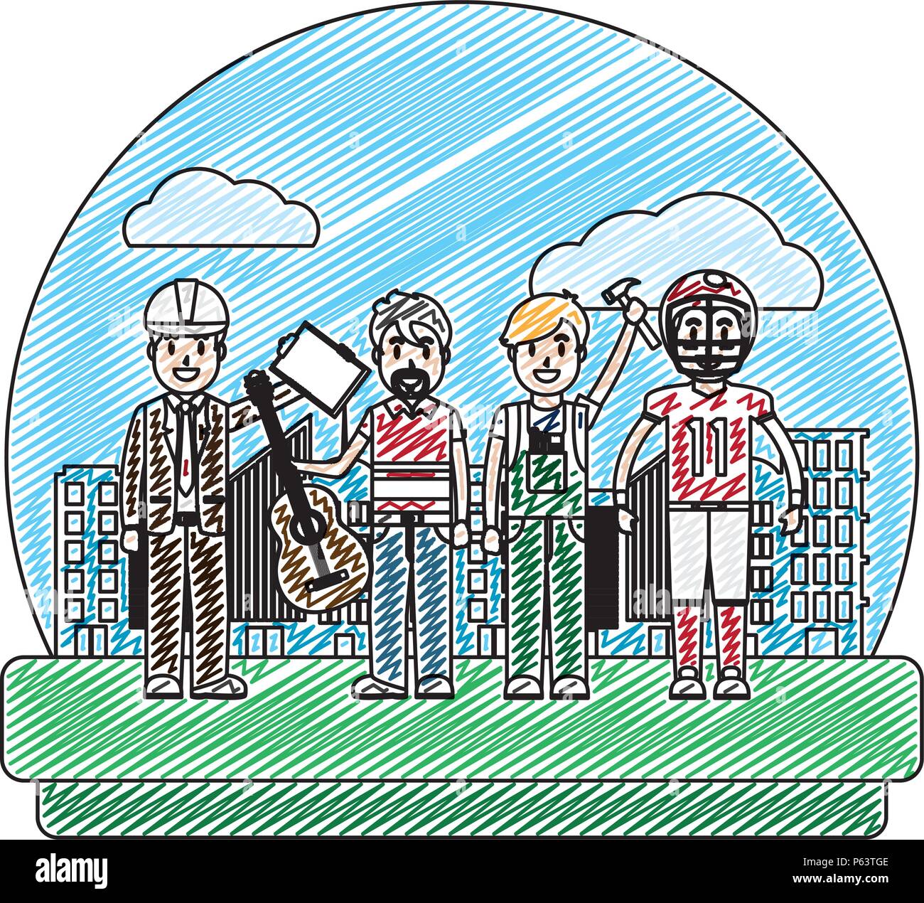 doodle professional people cute carrer job vector illustration Stock ...