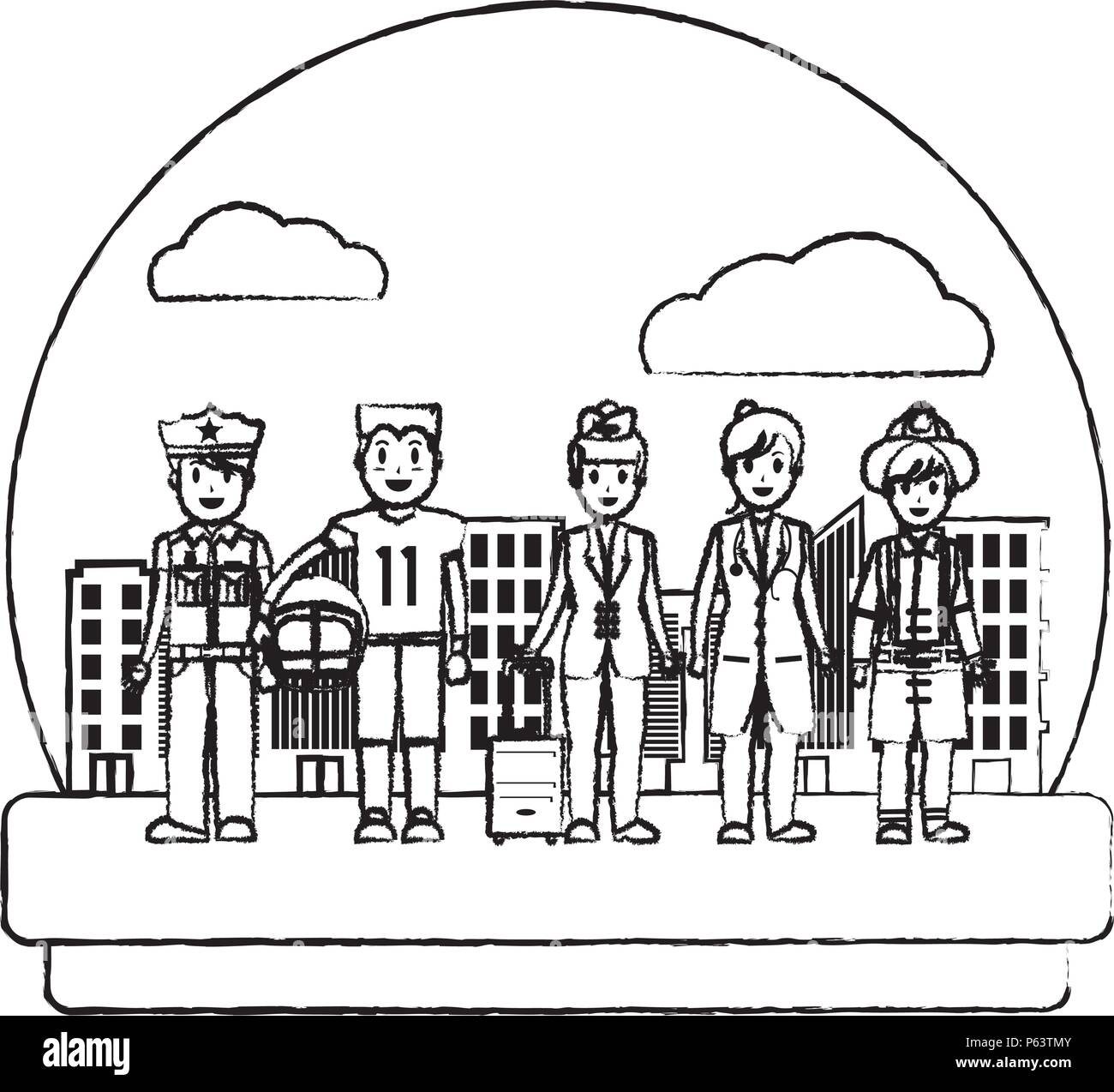 grunge happy professional people job career vector illustration Stock ...
