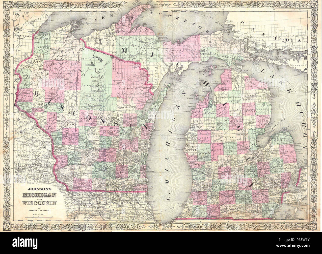 Johnson map of michigan and wisconsin hi-res stock photography and ...