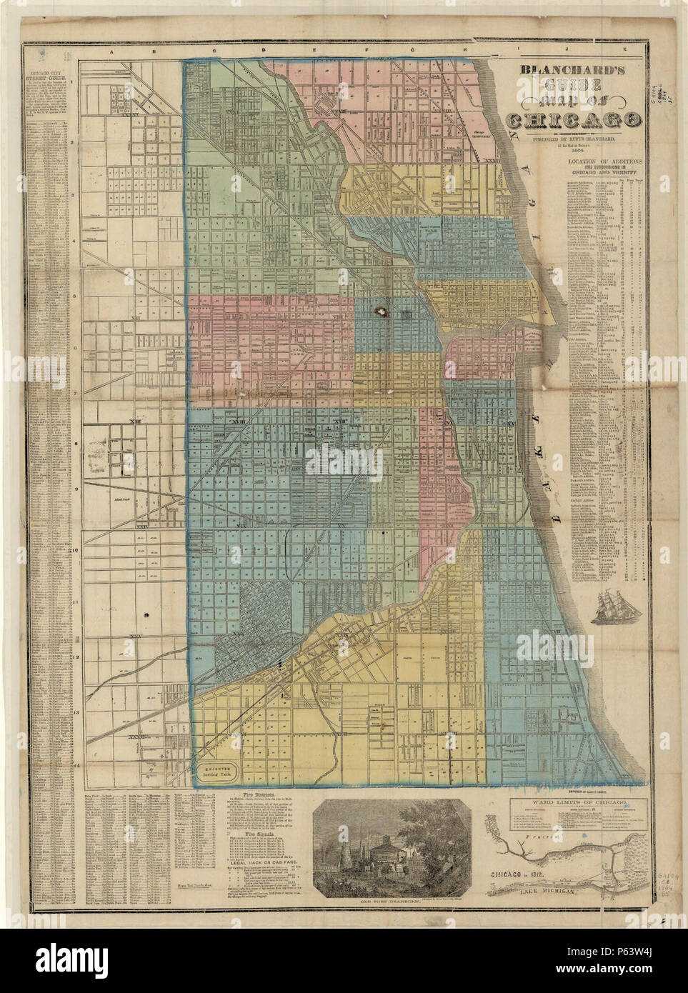 1864 Blanchard's Guide Map of Chicago Stock Photo - Alamy