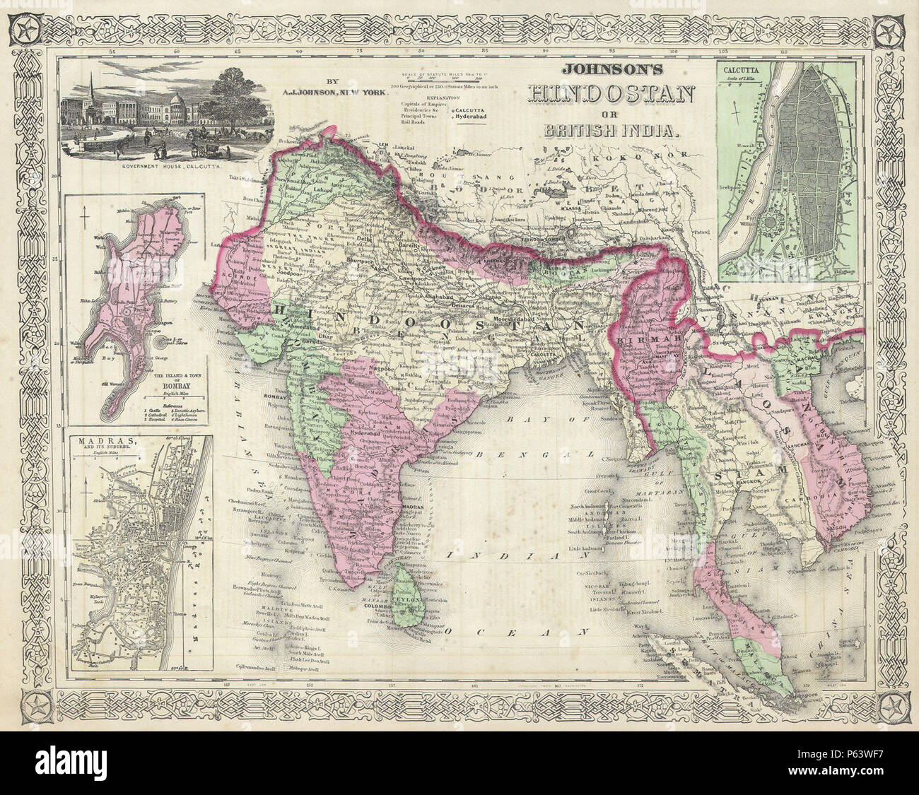 1864 Johnson's Map of India (Hindostan or British India) - Geographicus ...