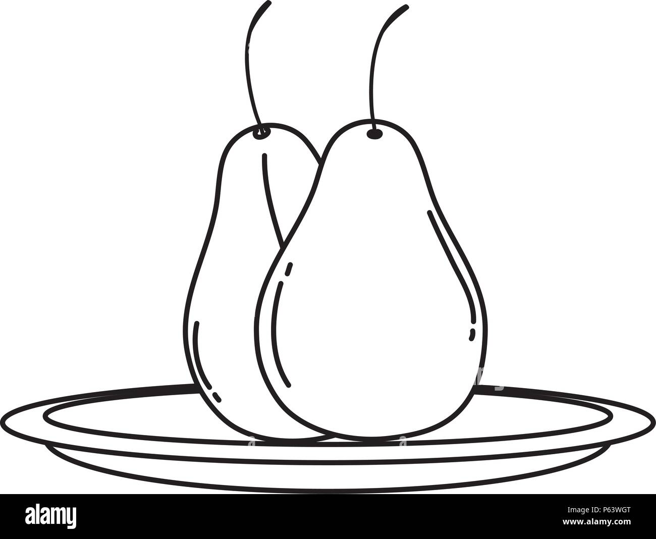 line delicious slice pear fruit in the tray vector illustration Stock ...
