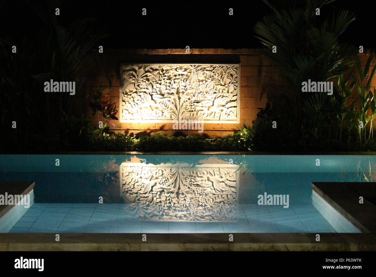 The design of one villa, pool at night. Taken in Bali, July 2018 Stock ...
