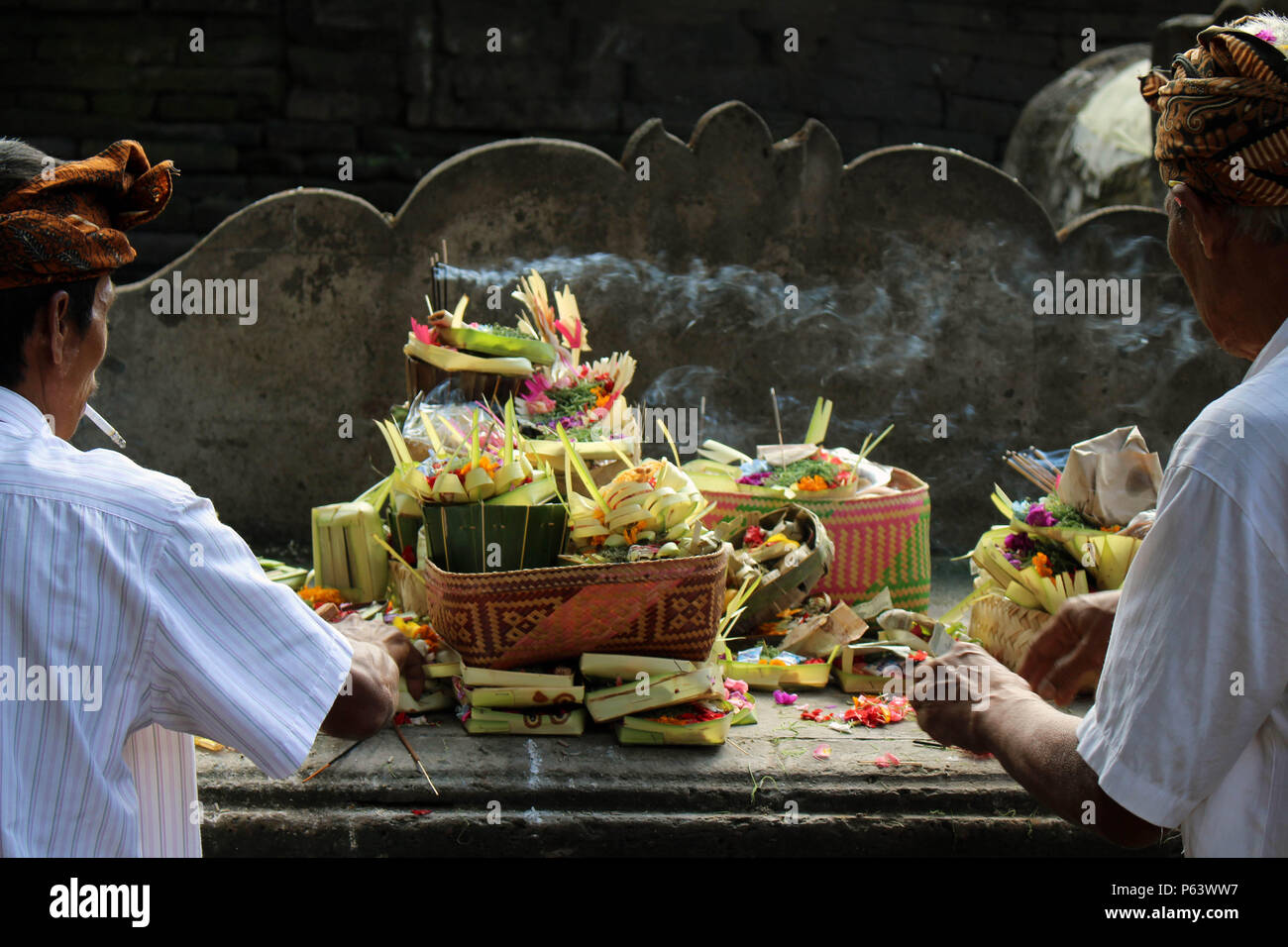 The Balinese daily offerings in Hindu ritual. Called "canang sari" in ...