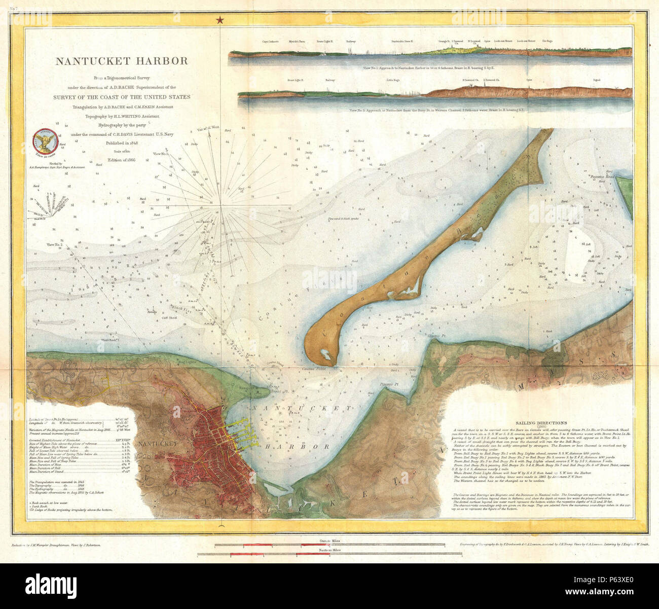 1866 U.S. Coast Survey Map of Nantucket Harbor, Nantucket ...