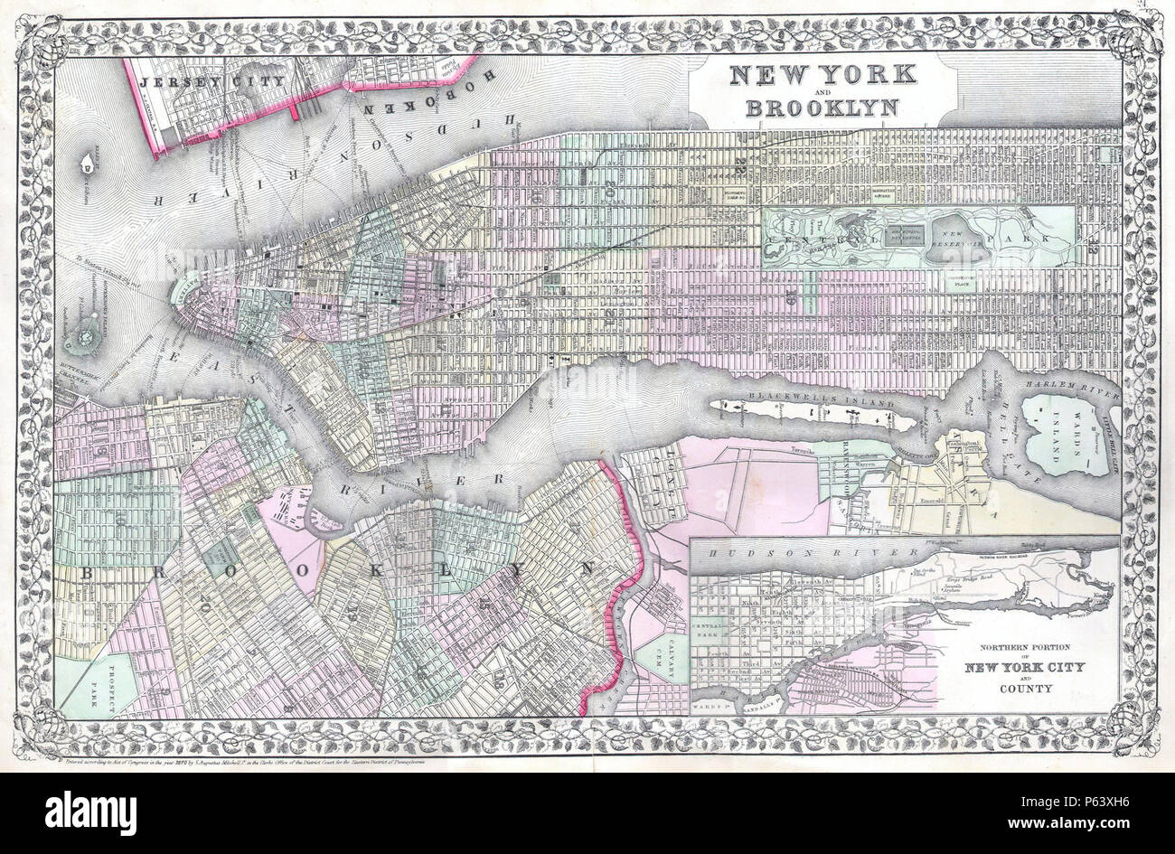 Map of new york city 1870 hi-res stock photography and images - Alamy