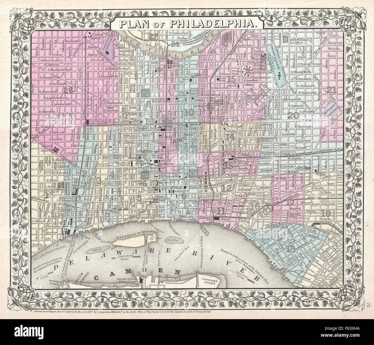 1867 Mitchell Map of Philadelphia, Pennsylvania - Geographicus ...