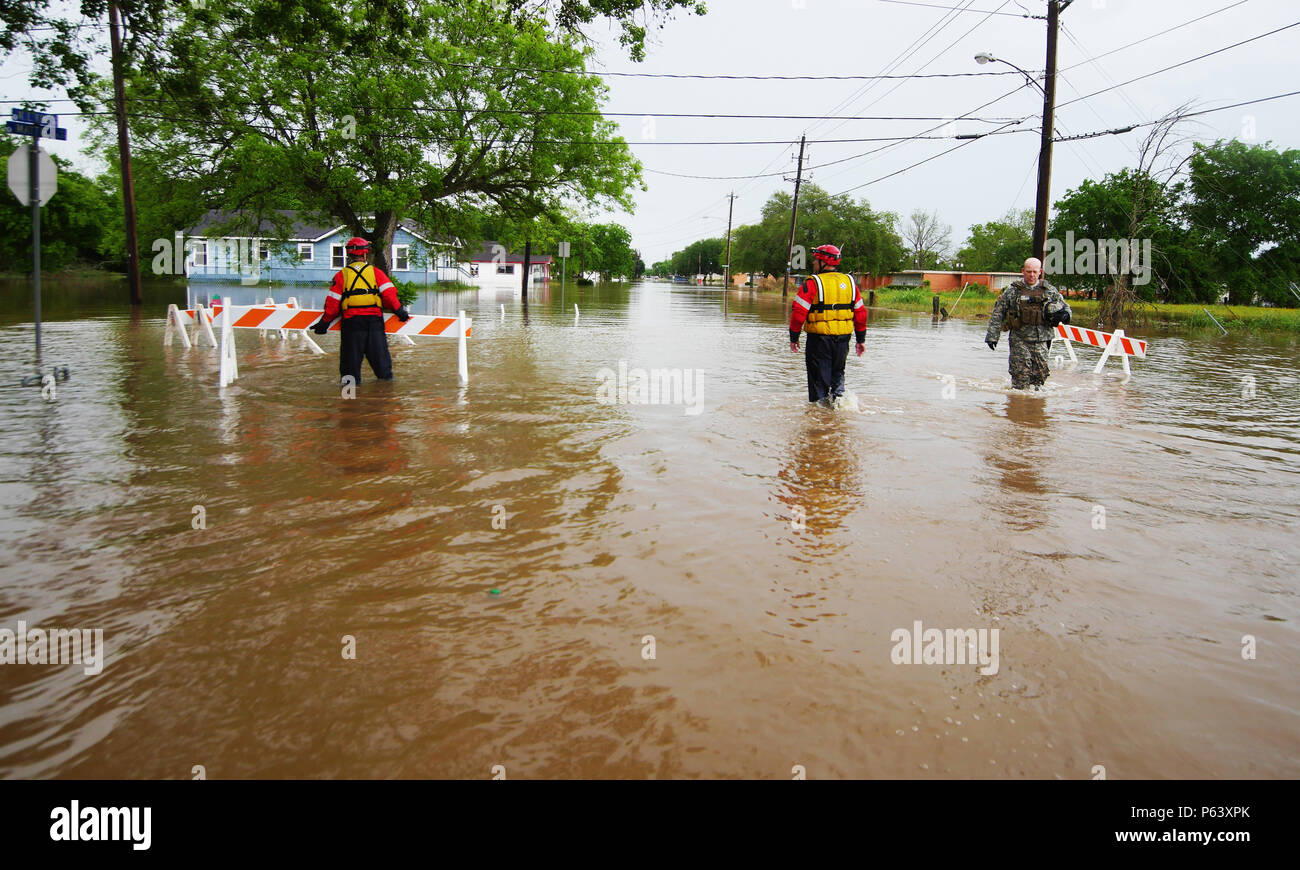 Texas Guardsmen and Texas Task Force 1 rescue personnel wade through ...