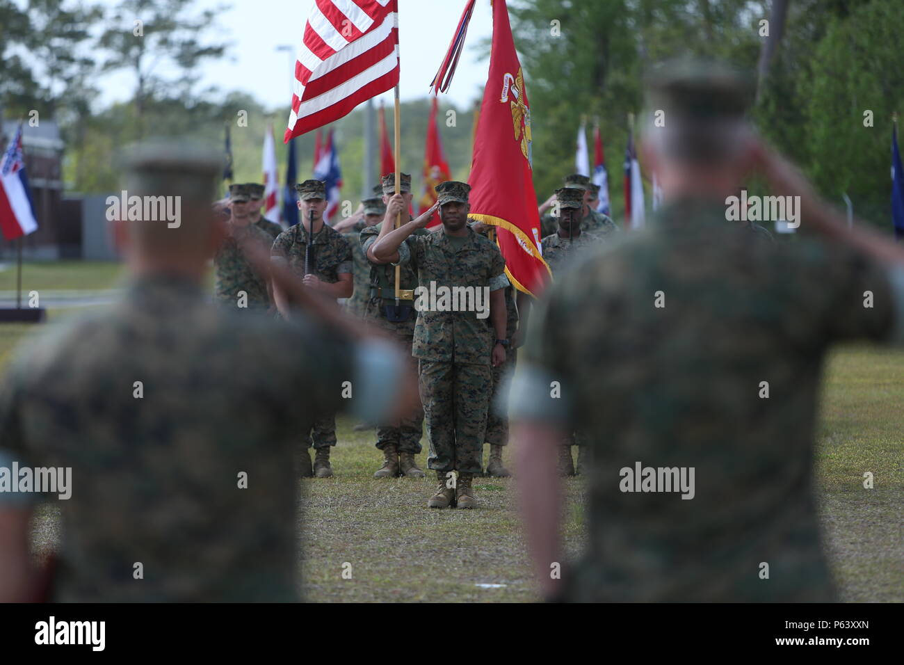 Sergeant Major John W. Scott salutes Maj. Gen. Joseph L. Osterman ...