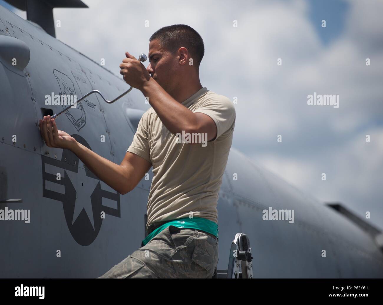 U.S. Air Force Staff Sgt. Eric Rister, an avionics technician deployed ...