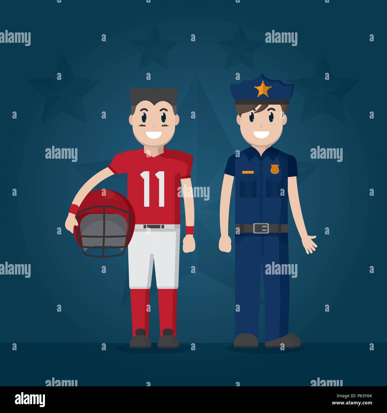 Football player and police officer vector illustration graphic design ...