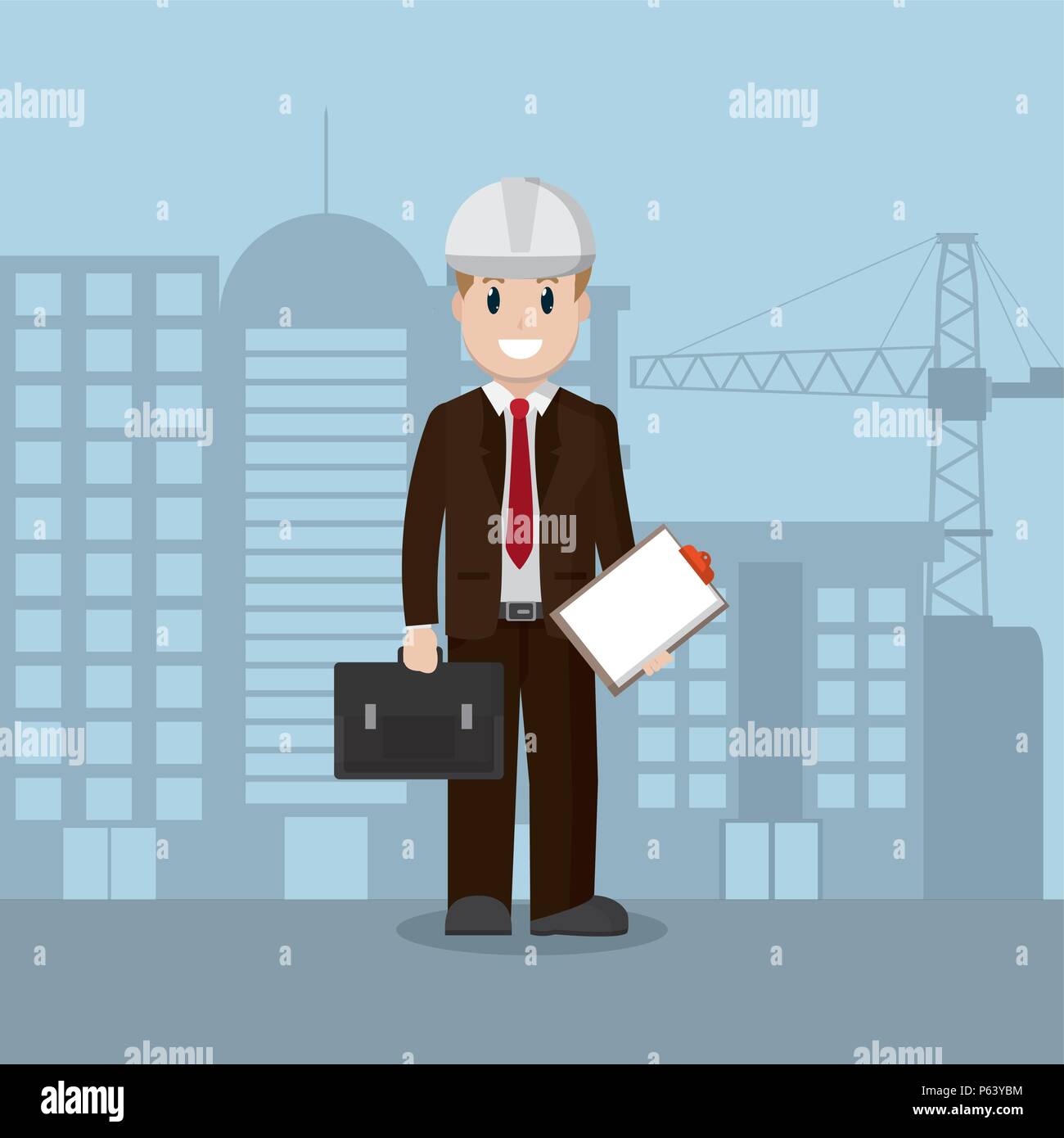 Engineer with briefcase at construction zone vector illustration ...