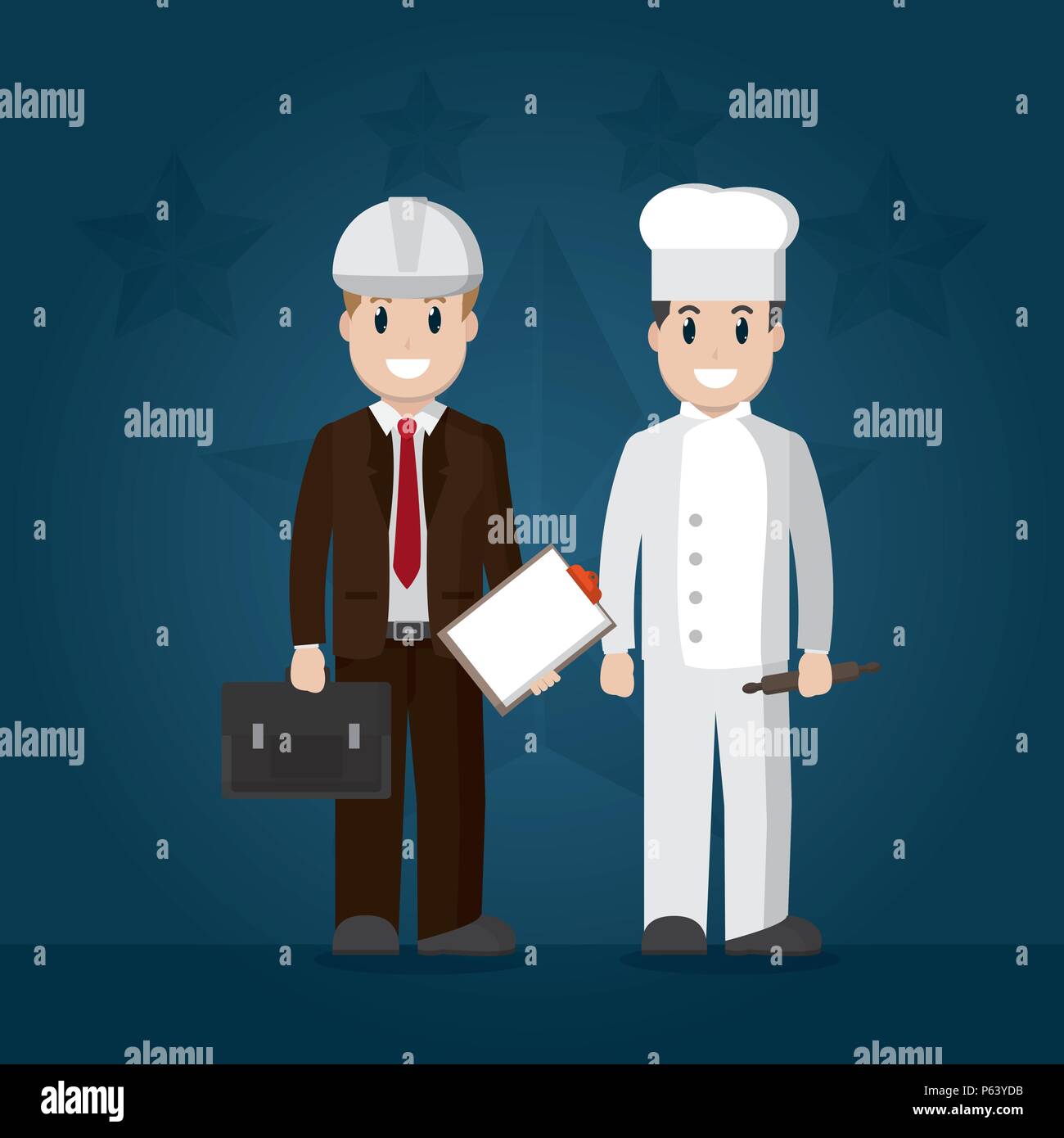 Engineer and chef workers cartoons vector illustration graphic design ...