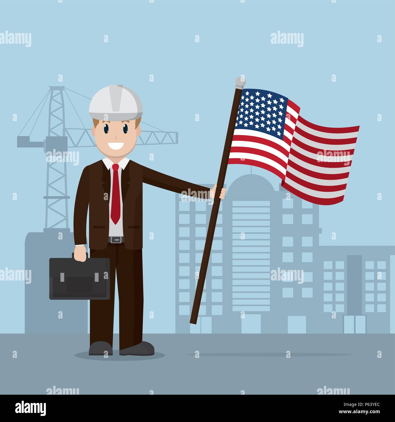 Engineer with usa flag and briefcase vector illustration graphic design ...