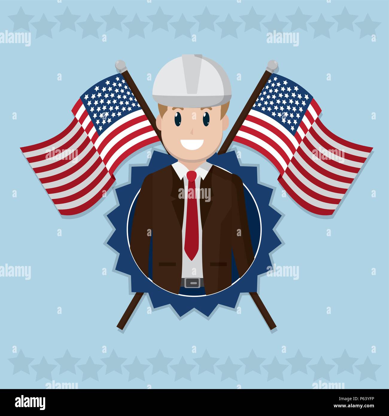 Engineer with helmet over usa flags crossed vector illustration graphic ...