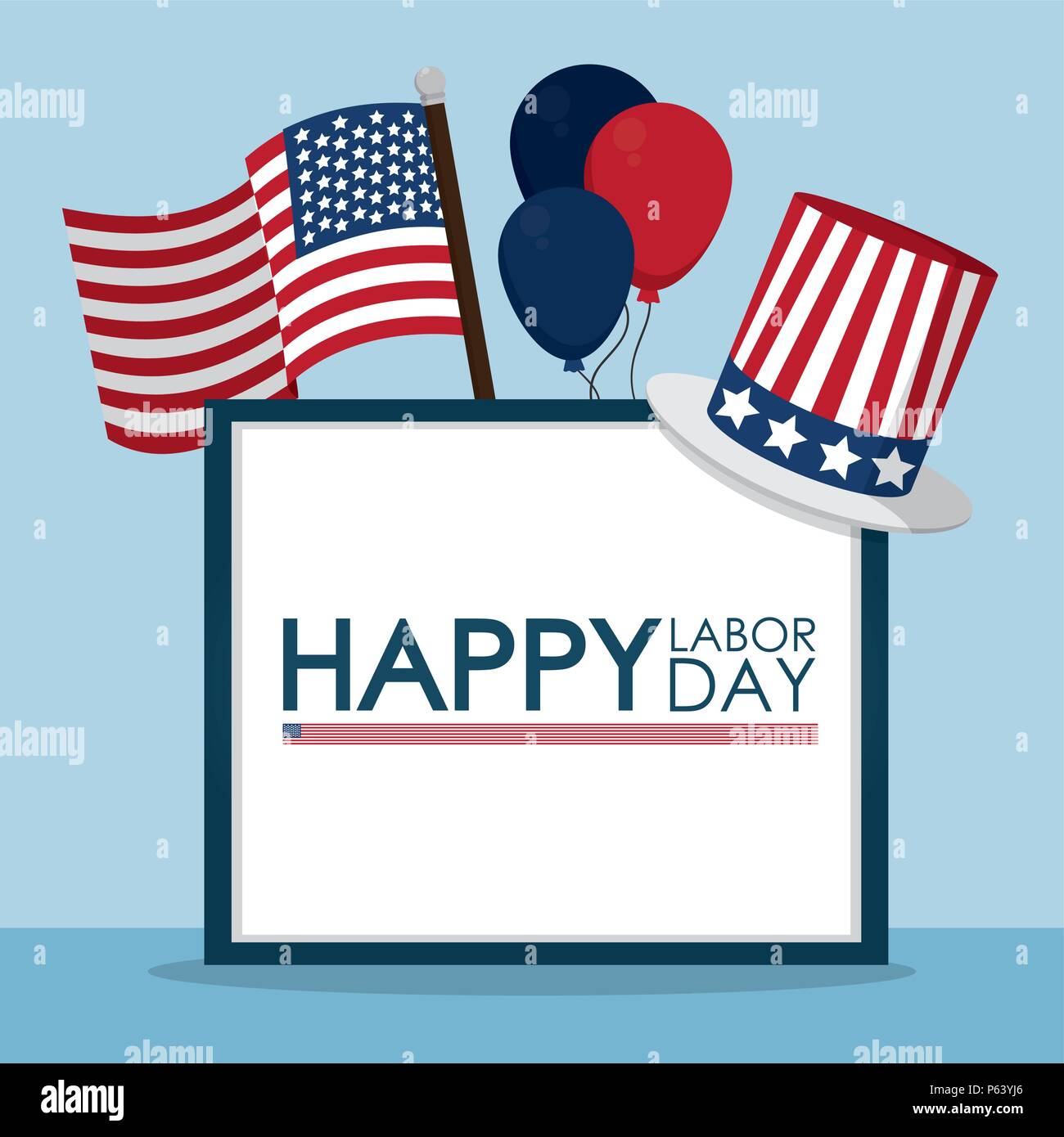 Labor day frame with USA flag and balloons vector illustration graphic ...