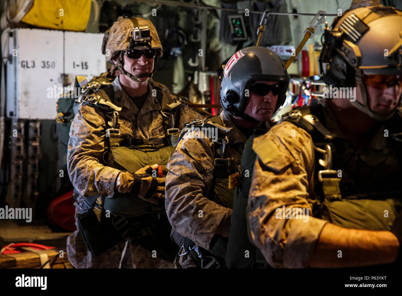 U.S. Marine Corps Col. James Adams, left, and Sgt. Maj. Thomas Foster ...