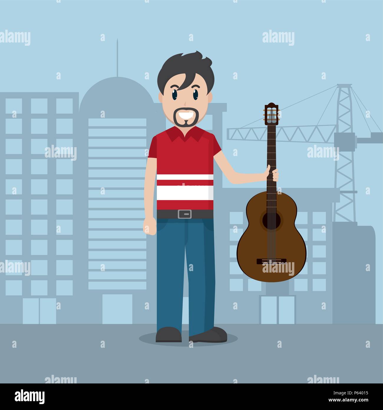 Music artist with guitar at city vector illustration graphic design ...