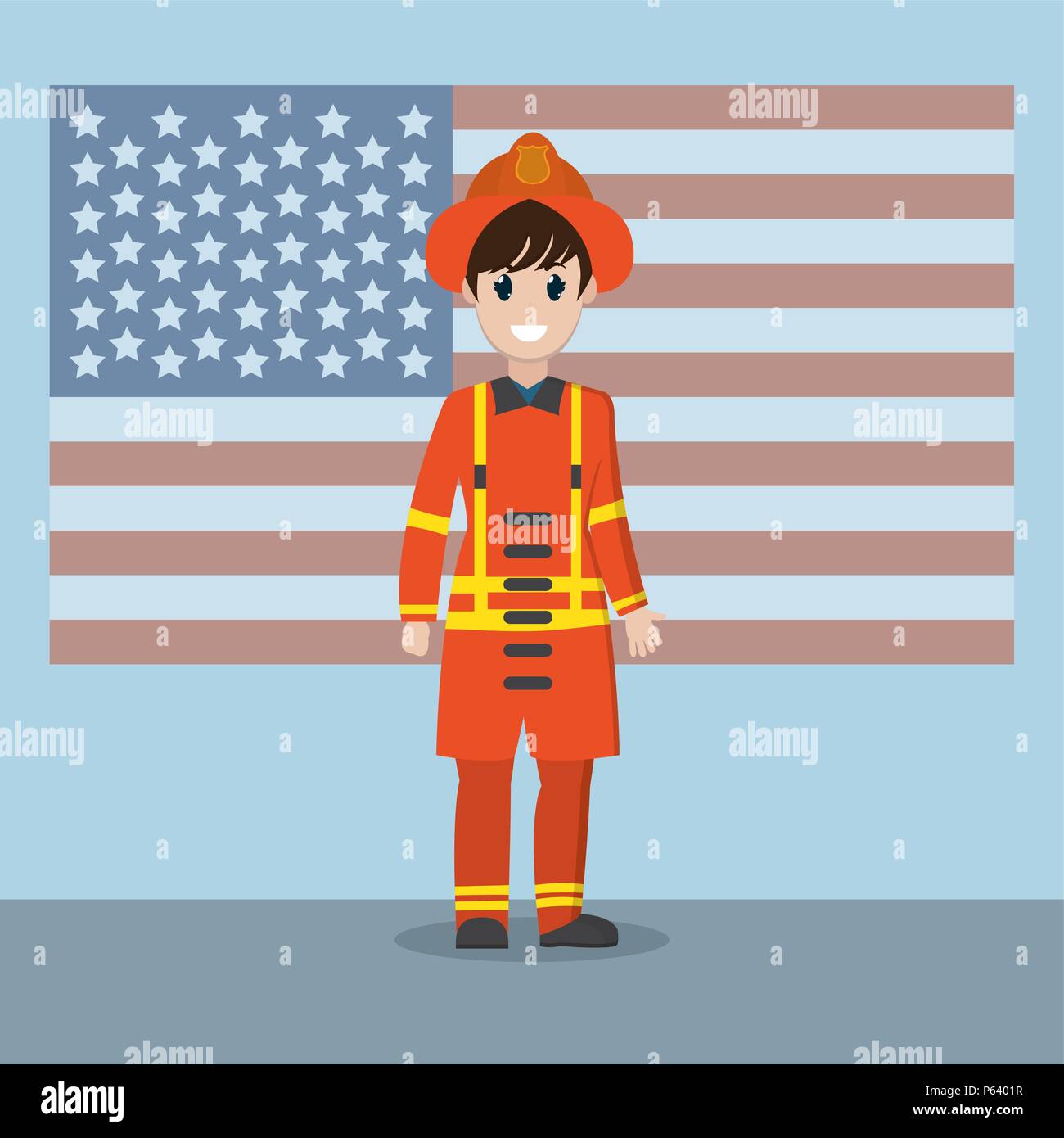 Firefighter over usa flag vector illustration graphic design Stock ...