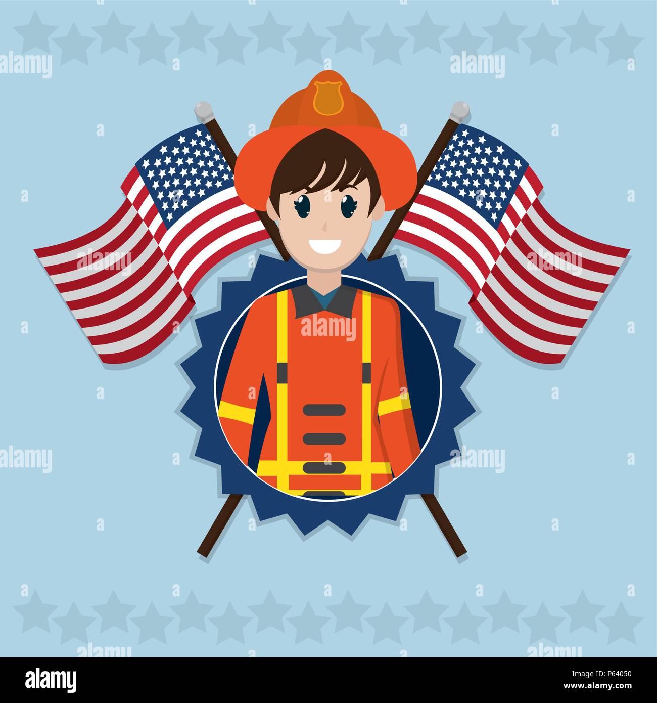 Firefighterover usa flags crossed vector illustration graphic design ...