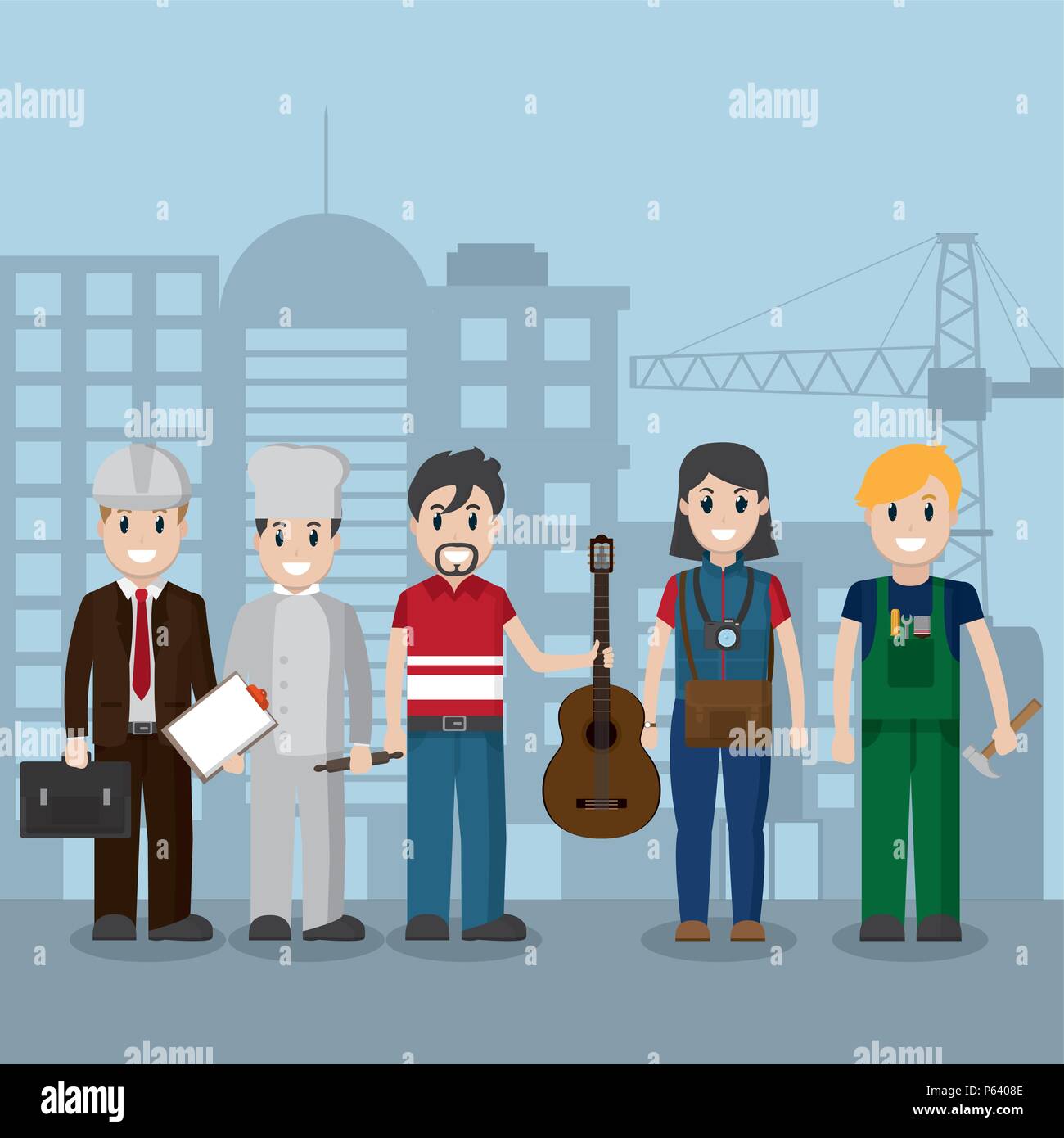 Job and professions workers cartoons at city vector illustration ...