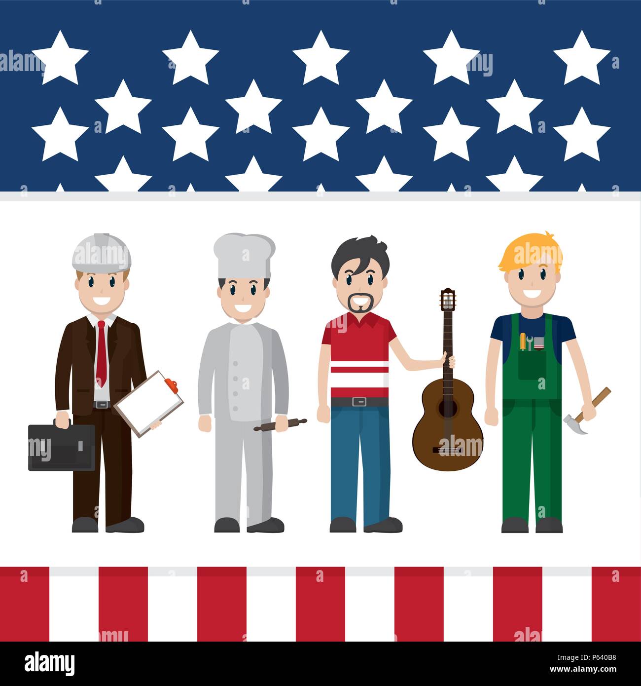 Jobs and professions labor day cartoon vector illustration graphic ...